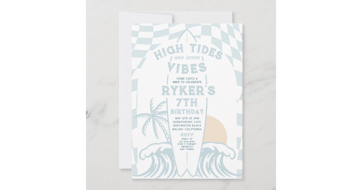 High Tides And Good Vibes Surf Birthday Party Invitation | Zazzle