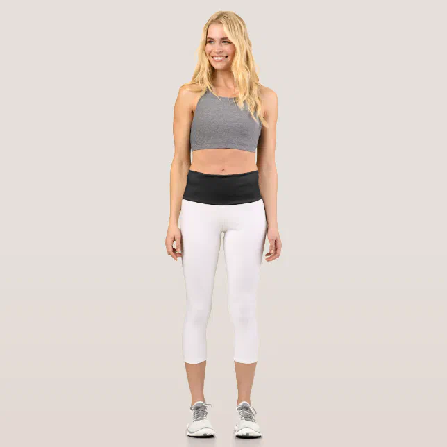 High Waisted Yoga Capris, Black Waist White Bottom Capri Leggings | Zazzle