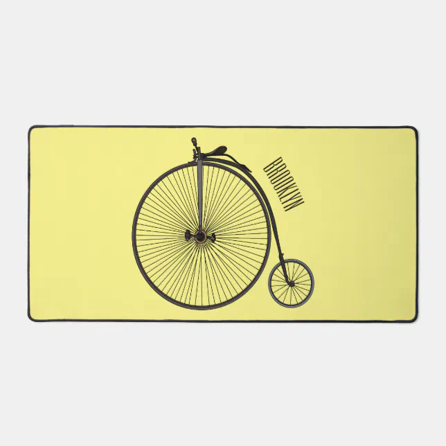 High wheel bicycle cartoon illustration desk mat | Zazzle