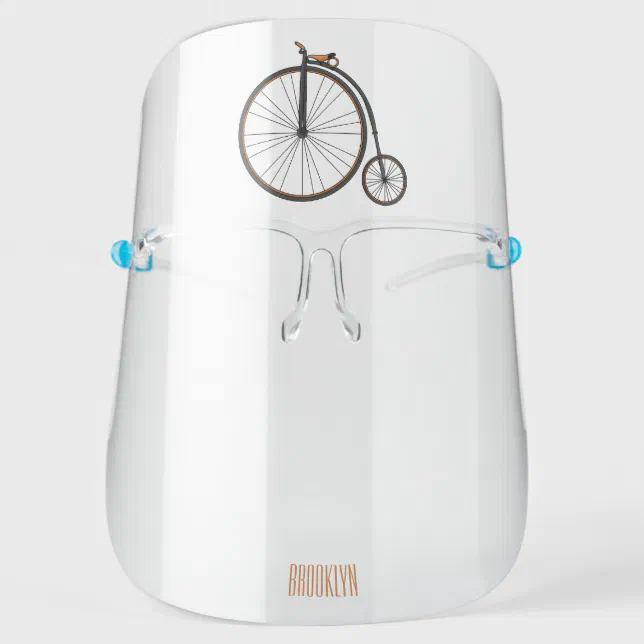 High wheel bicycle cartoon illustration face shield | Zazzle