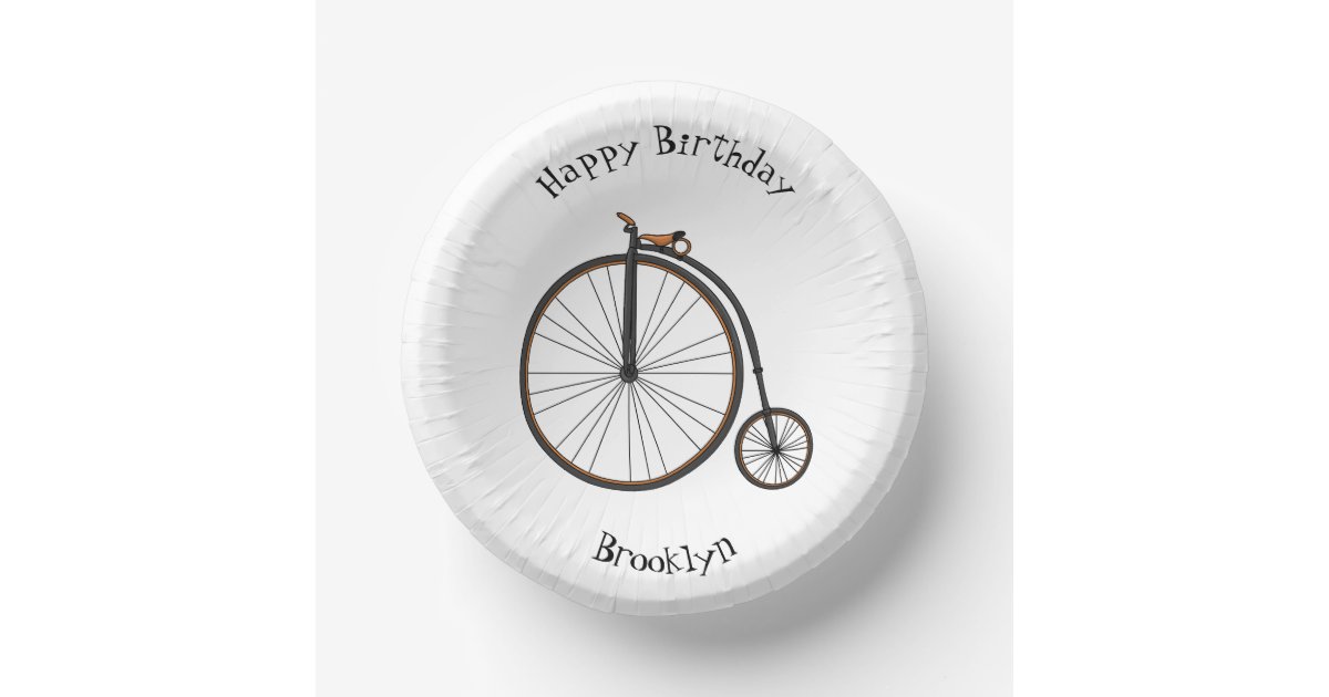 High wheel bicycle cartoon illustration paper bowls | Zazzle
