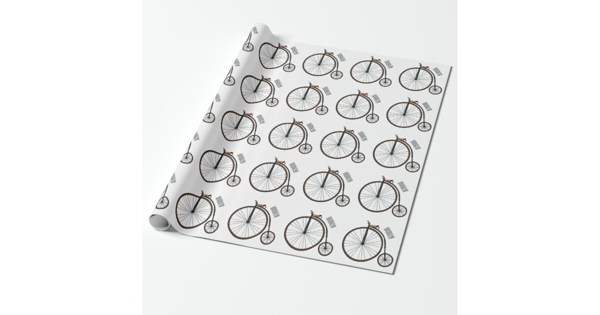 High wheel bicycle cartoon illustration wrapping paper | Zazzle