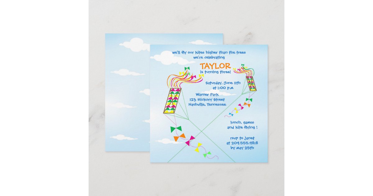 Higher up Kite Birthday Party Invitation | Zazzle