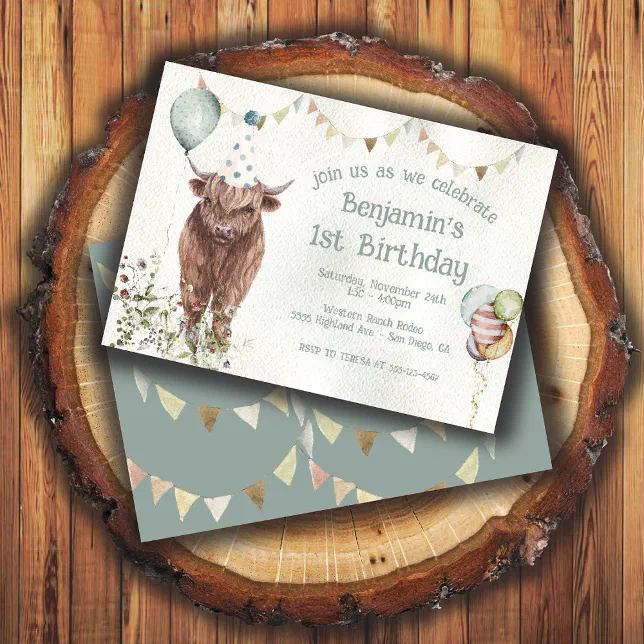 Highland Cow 1st Birthday Party Invitation | Zazzle