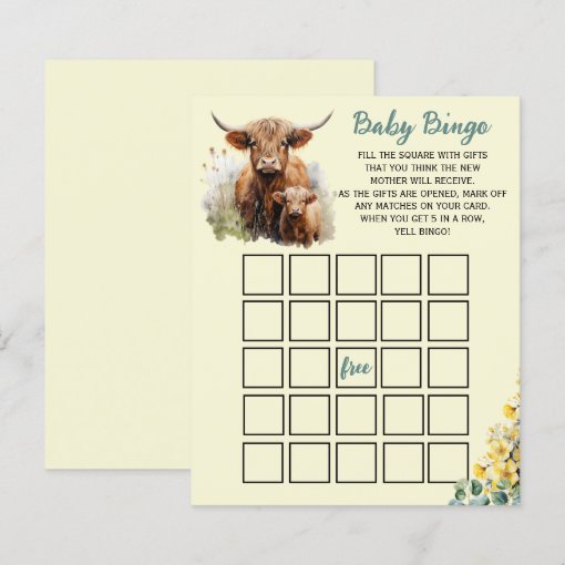 Highland Cow Baby Bingo Game Enclosure Card | Zazzle