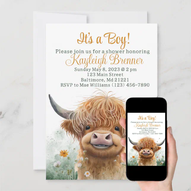 Highland cow baby shower invitation | Zazzle