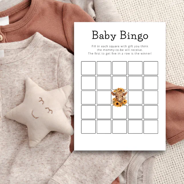 Highland Cow Bingo Baby Shower Game Card | Zazzle