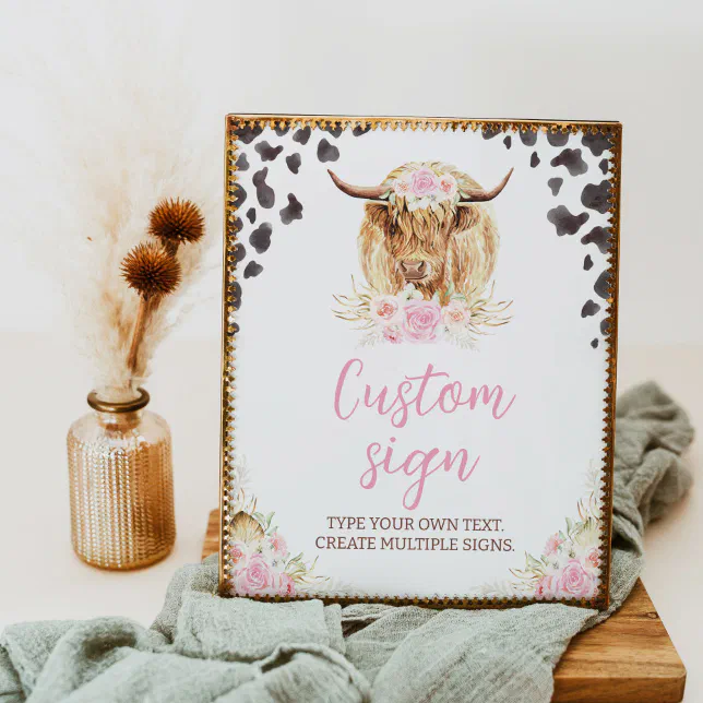 Highland Cow Birthday Party Table Sign | Zazzle