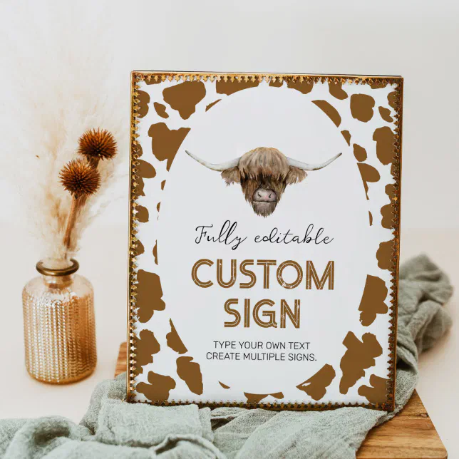 Highland Cow Birthday Party Table Sign | Zazzle