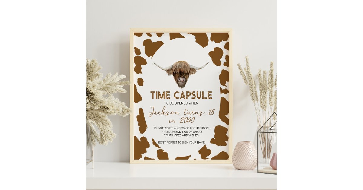 Highland Cow Birthday Time Capsule sign | Zazzle