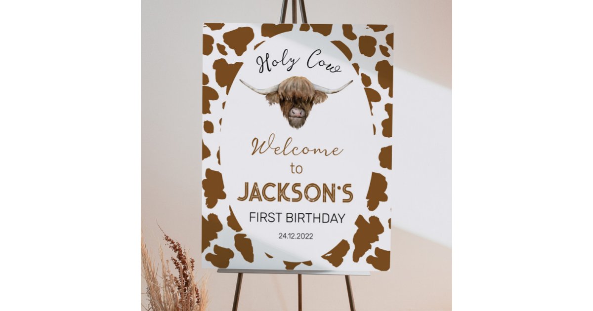 Highland Cow Birthday Welcome Sign | Zazzle