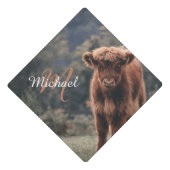 Highland cow calf autumn grass monogram initial graduation cap topper ...