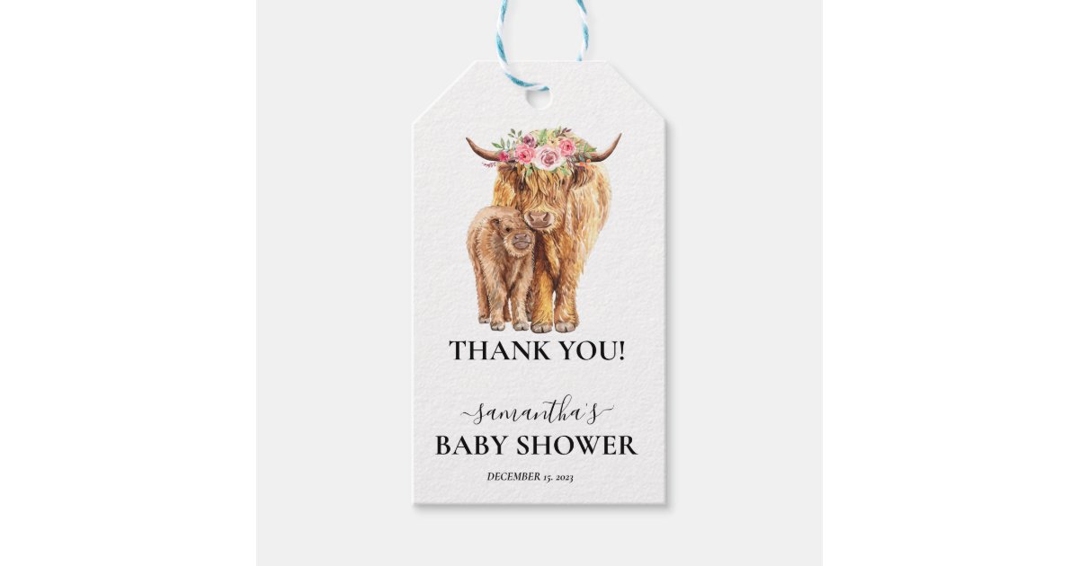 Highland Cow Calf Baby Shower Gift Tags | Zazzle