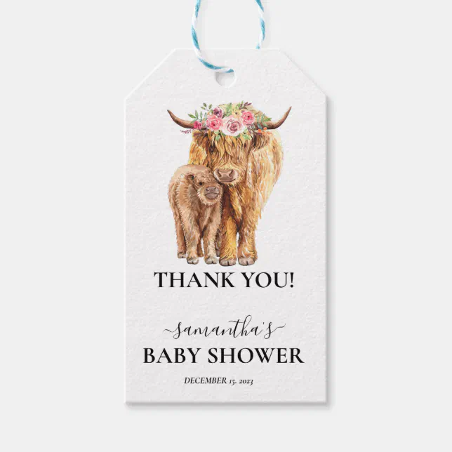 Highland Cow Calf Baby Shower Gift Tags | Zazzle
