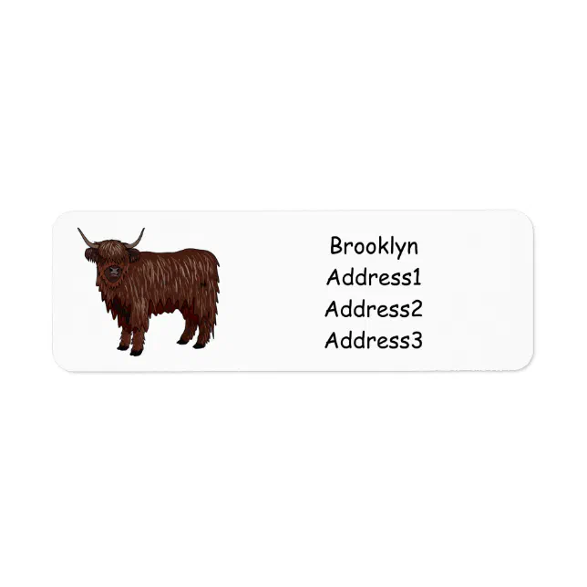 Highland cow cartoon illustration label | Zazzle