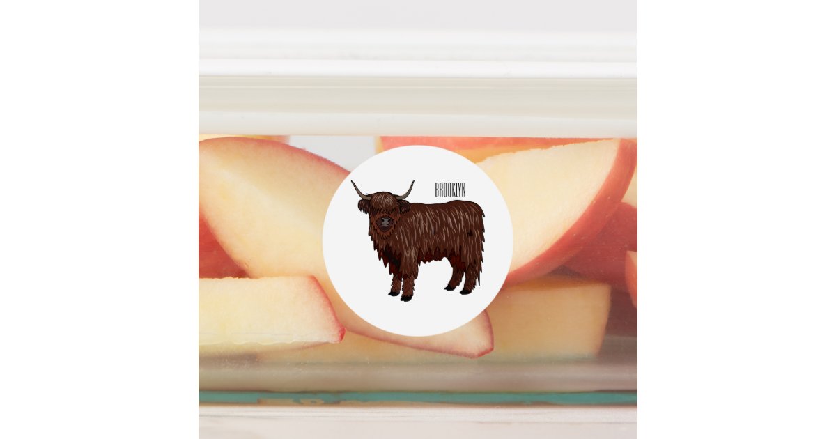 Highland cow cartoon illustration labels | Zazzle
