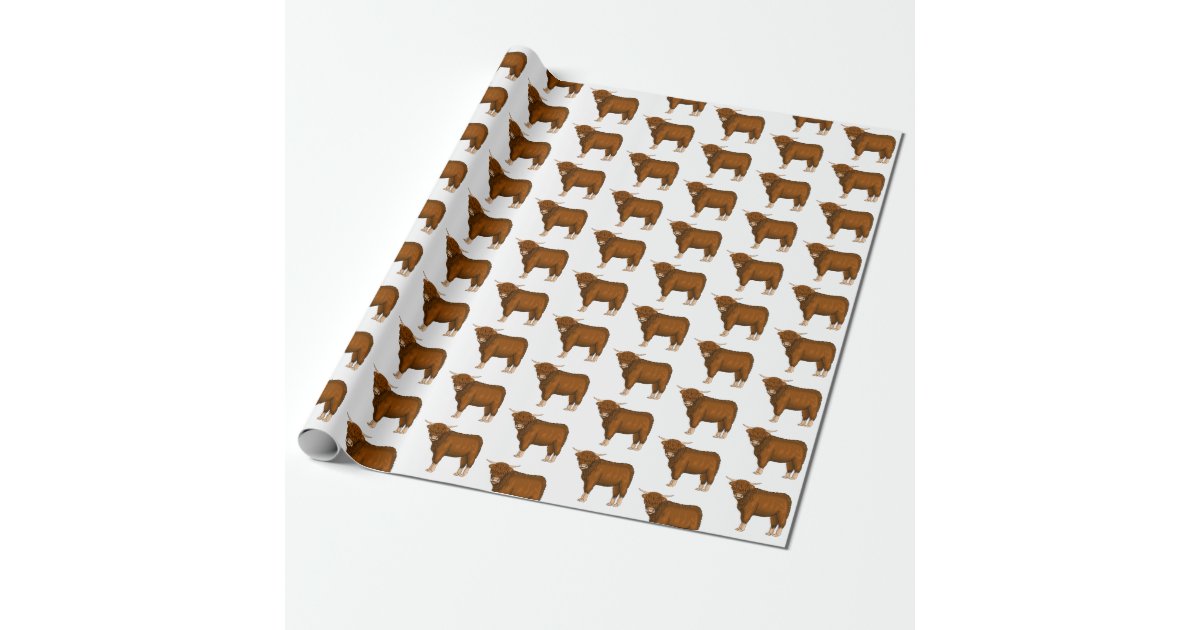 Highland cow cartoon illustration wrapping paper | Zazzle