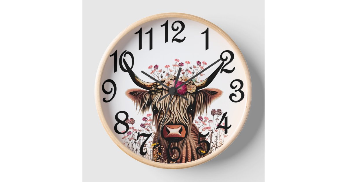 Highland Cow Clock | Zazzle