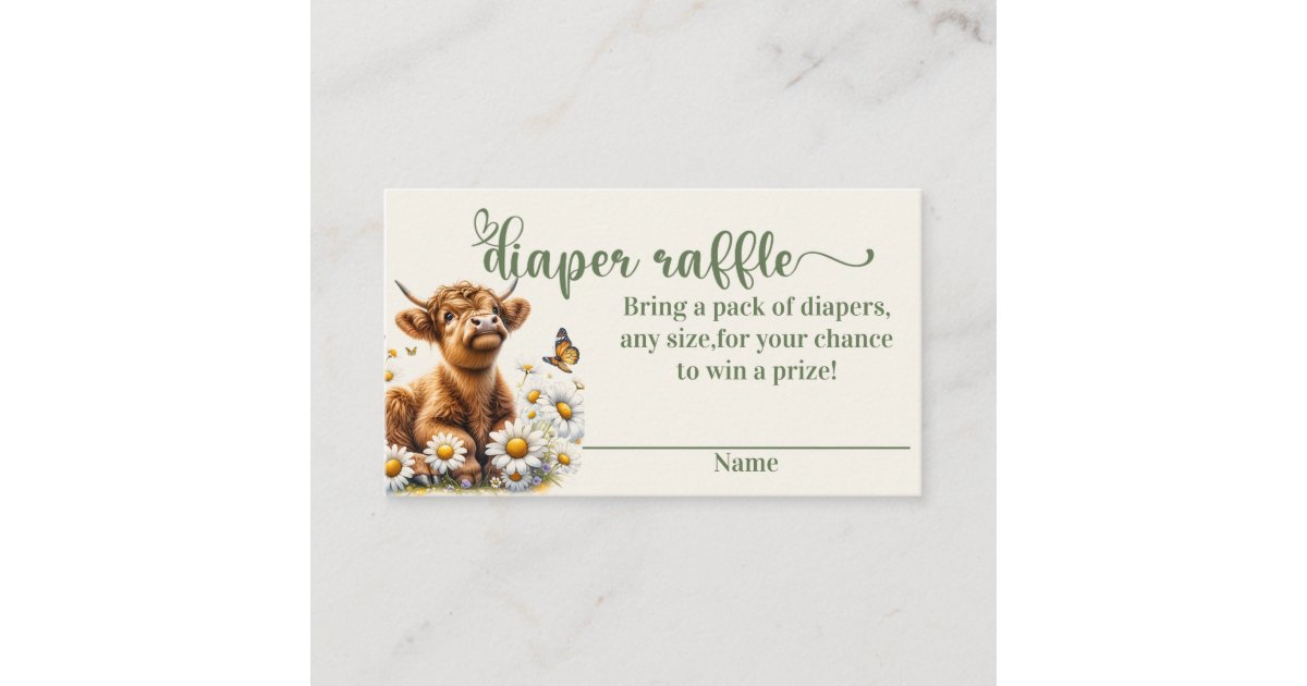 Highland Cow Diaper raffle baby shower Place Card | Zazzle