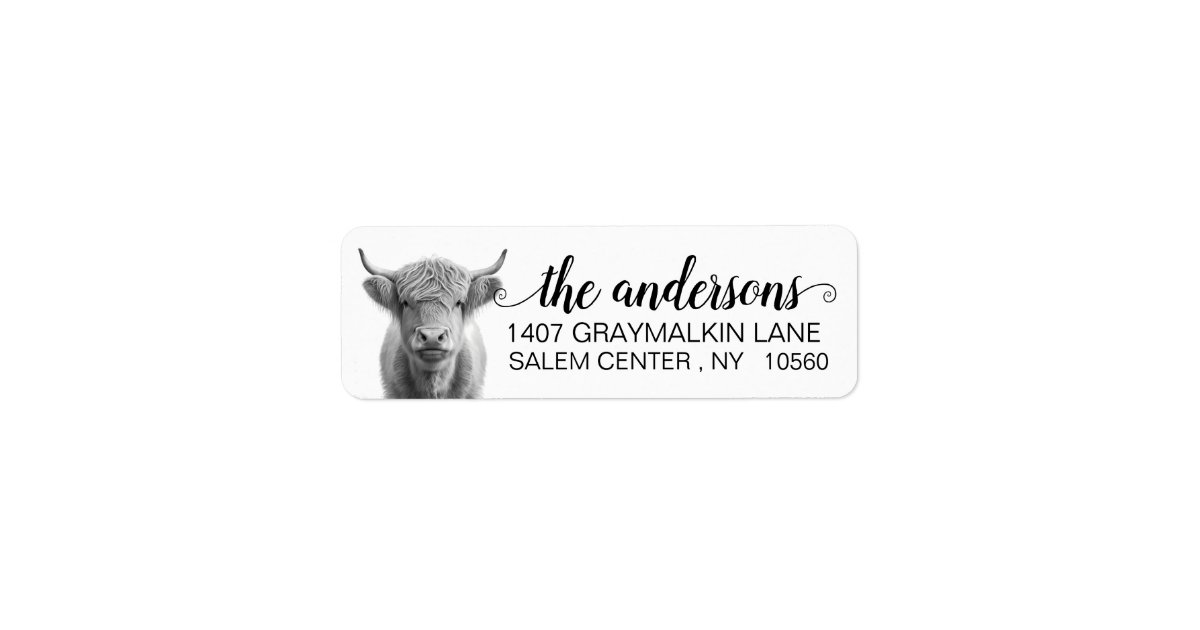 Highland Cow Farm Calligraphy Name Label | Zazzle