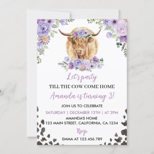 Highland Cow Girl Birthday Invitation | Zazzle