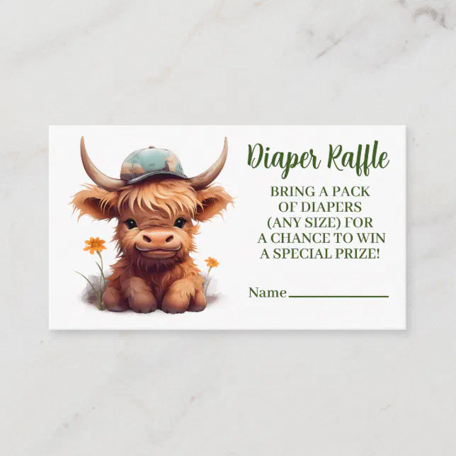 Highland Cow greenery butterfly diaper raffle Enclosure Card | Zazzle