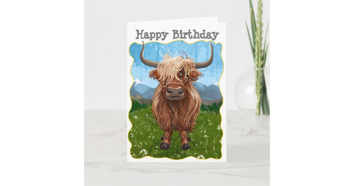 Highland Cow Happy Birthday Card | Zazzle