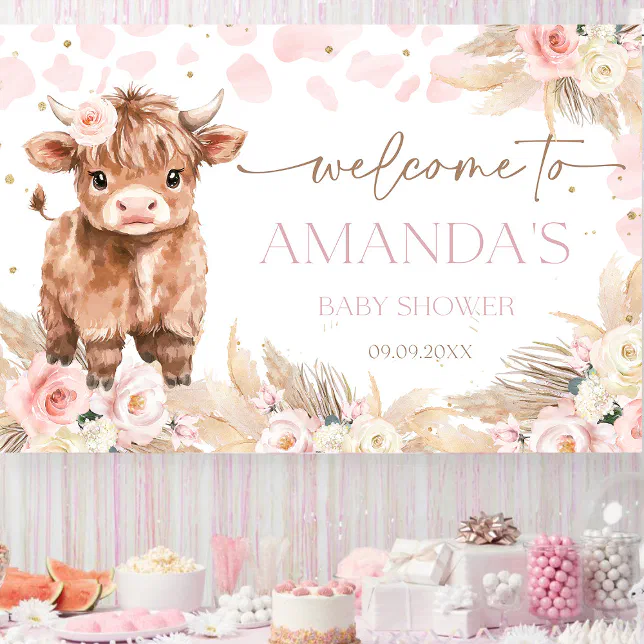Highland Cow Holy Cow baby shower girl Banner | Zazzle