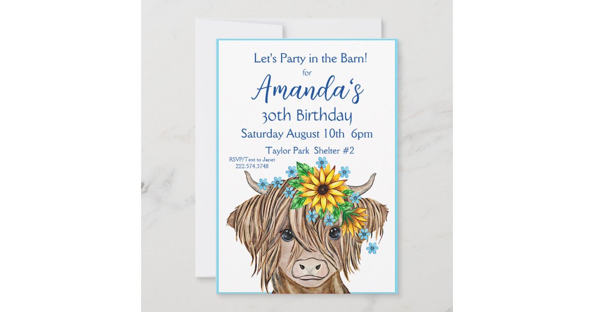Highland Cow Invitation, Cow Birthday Party Invitation | Zazzle