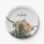Highland cow portrait custom name initial monogram paper plates | Zazzle