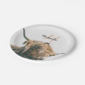 Highland cow portrait custom name initial monogram paper plates | Zazzle