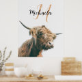 Highland cow portrait custom name initial monogram poster | Zazzle