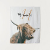 Highland cow portrait custom name initial monogram tapestry | Zazzle
