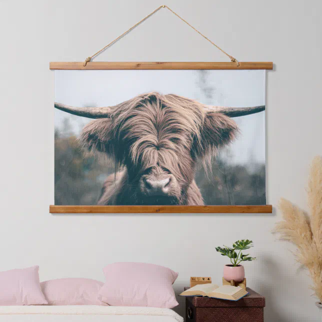 Highland cow portrait hanging tapestry | Zazzle
