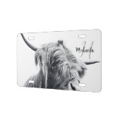 Highland cow portrait initial monogram black white license plate | Zazzle