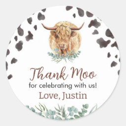 Highland Cow Sticker Labels Birthday Baby Shower | Zazzle
