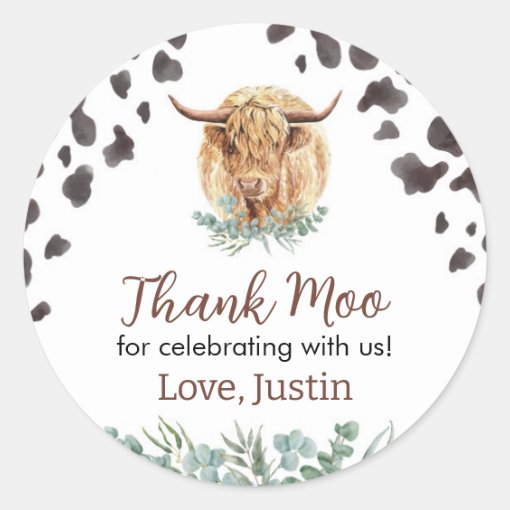 Highland Cow Sticker Labels Birthday Baby Shower | Zazzle