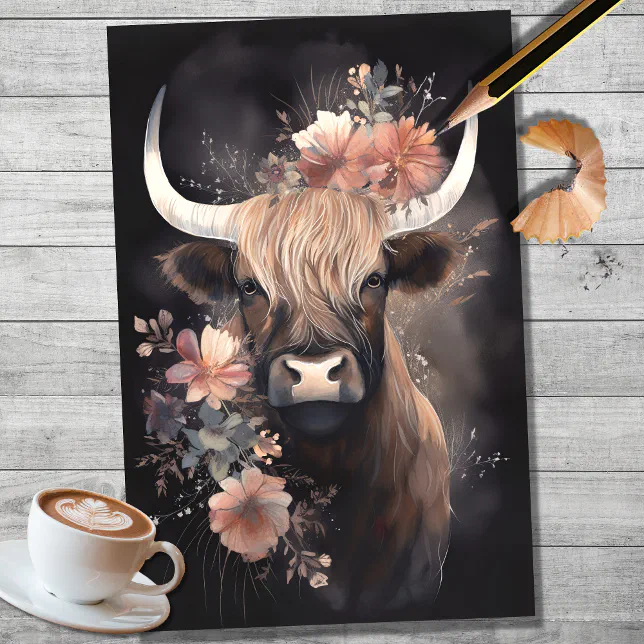 Highland Cow Watercolor 2 Decoupage Paper | Zazzle