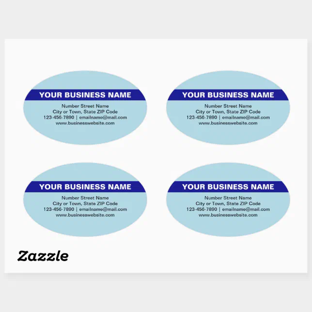 Highlighted Business Name on Light Blue Oval Sticker | Zazzle