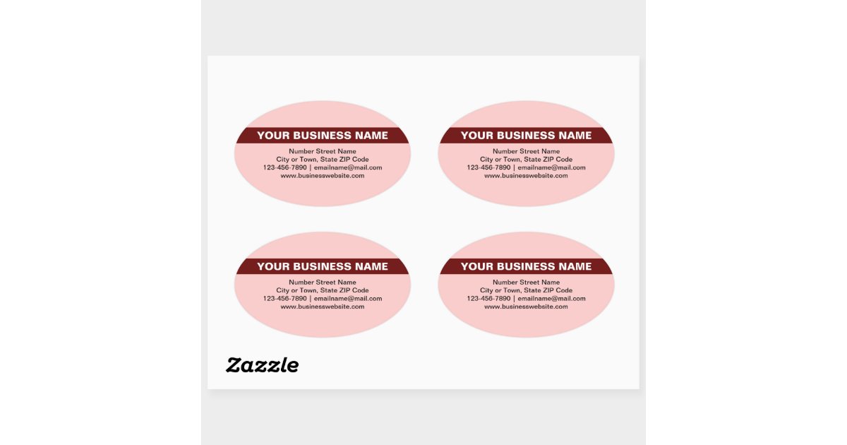 Highlighted Business Name on Light Red Oval Sticker | Zazzle