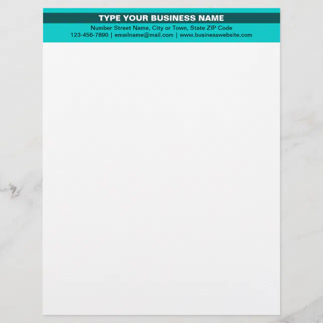 Highlighted Business Name on Teal Green Heading of Letterhead | Zazzle
