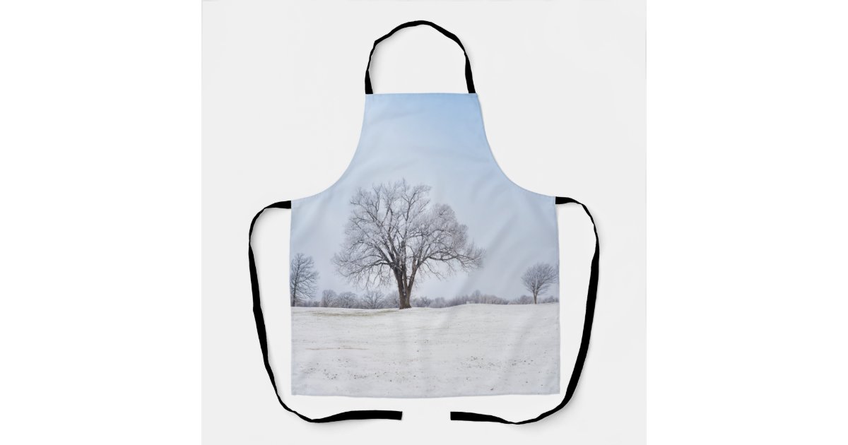 Highlighted Winter Oak Tree Apron | Zazzle