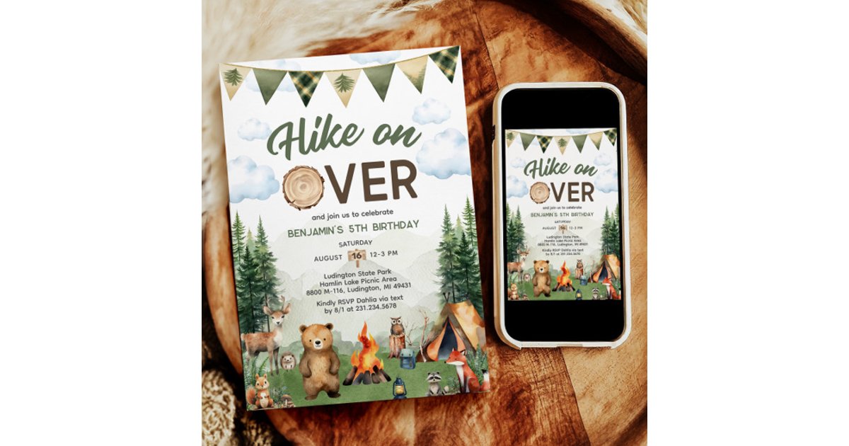 Hike on Over Camping Birthday Invitation | Zazzle