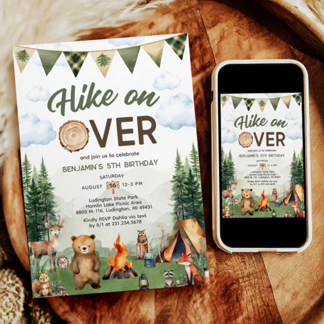 Hike on Over Camping Birthday Invitation | Zazzle