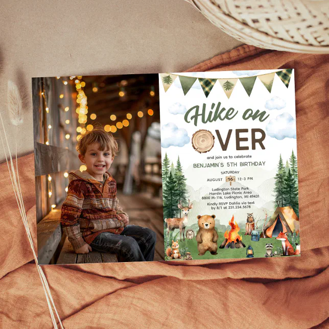 Hike on Over Camping Birthday Photo Invitation | Zazzle