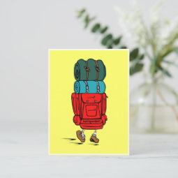 Hiker Backpacker with enormous Backpack Postcard | Zazzle