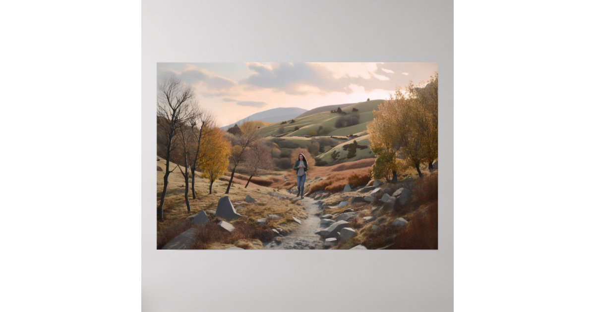 Hiker in the hills poster | Zazzle