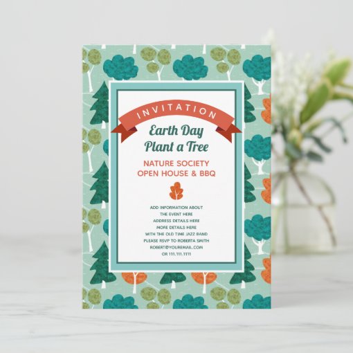 Hiker Nature Society Earth Day Trees Pattern Invitation | Zazzle