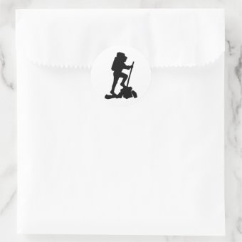 Hiker Silhouette Emblem Graphic Design Backpacker Classic Round Sticker ...