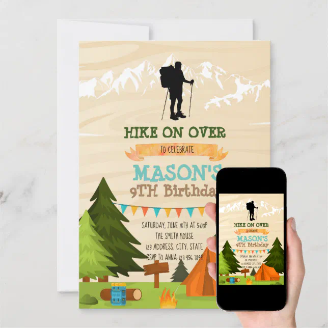 Hiking birthday party invitation | Zazzle